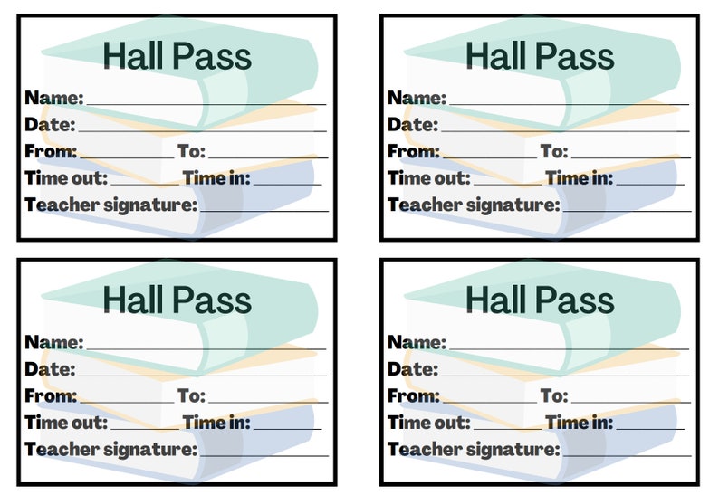 Book Themed Hall Passes Digital Download - Etsy