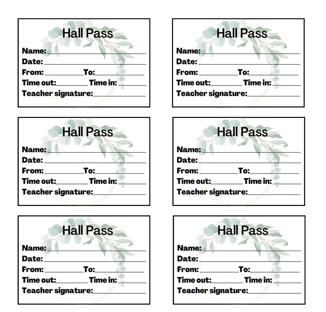 UPDATED DIGITAL DOWNLOAD Eucalyptus Hall Passes With Time - Etsy