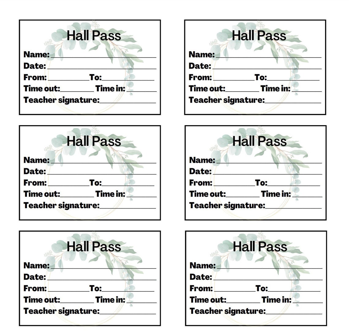 UPDATED DIGITAL DOWNLOAD Eucalyptus Hall Passes With Time - Etsy