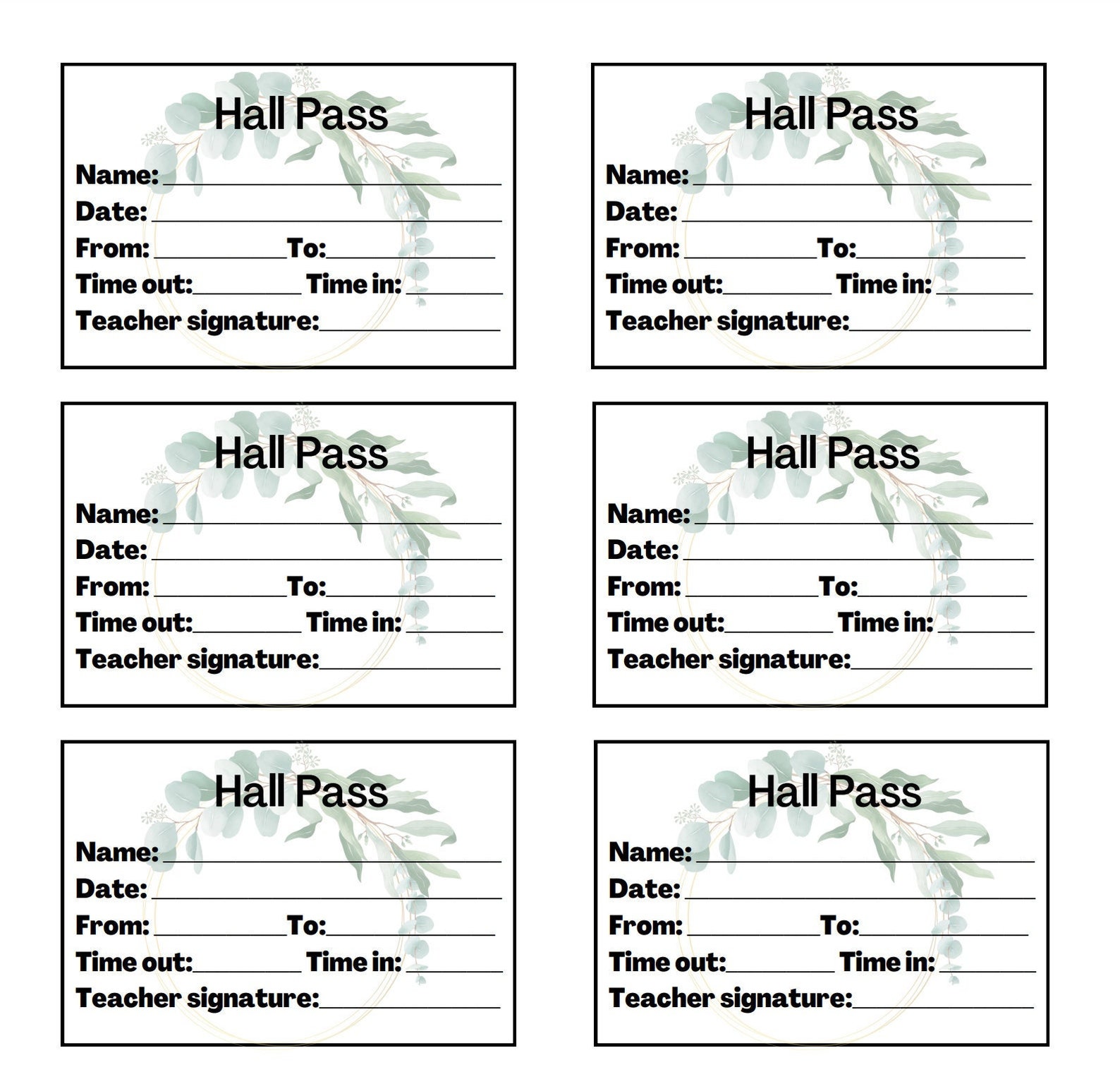 UPDATED DIGITAL DOWNLOAD Eucalyptus Hall Passes With Time - Etsy