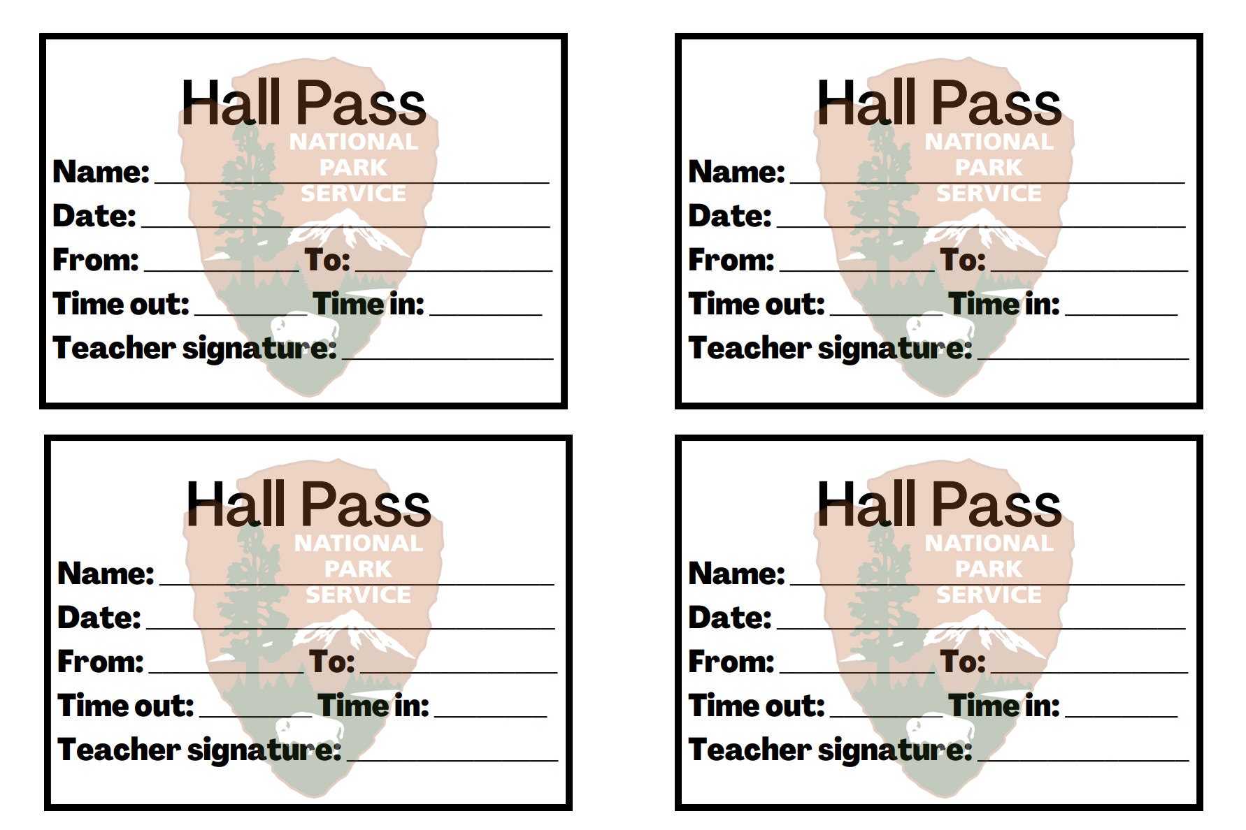 National Park Themed Hall Passes Digital Download - Etsy