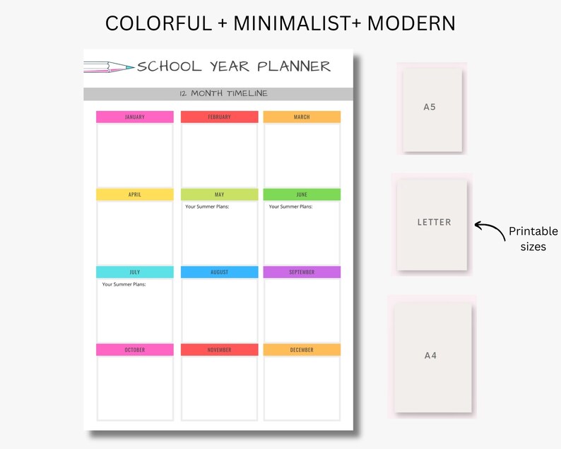 Editable Yearly Planner, Printable Yearly Overview on One Page, Year at ...