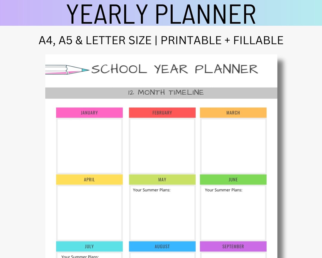 Editable Yearly Planner, Printable Yearly Overview on One Page, Year at ...