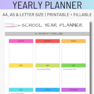 Editable Yearly Planner, Printable Yearly Overview on One Page, Year at ...