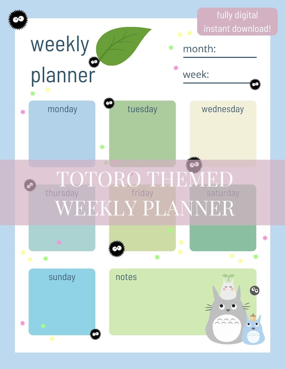 My Neighbor Totoro Digital Weekly Planner Weekly Planner - Etsy