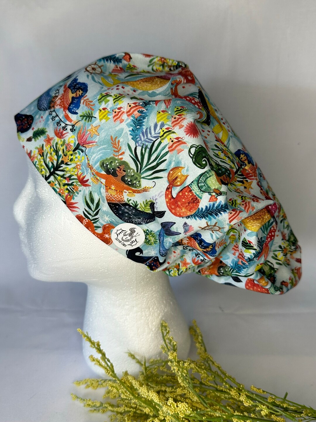 Mermaids, Summer Fun Euro Bouffant Hybrid Scrub Cap, Handmade, USA - Etsy