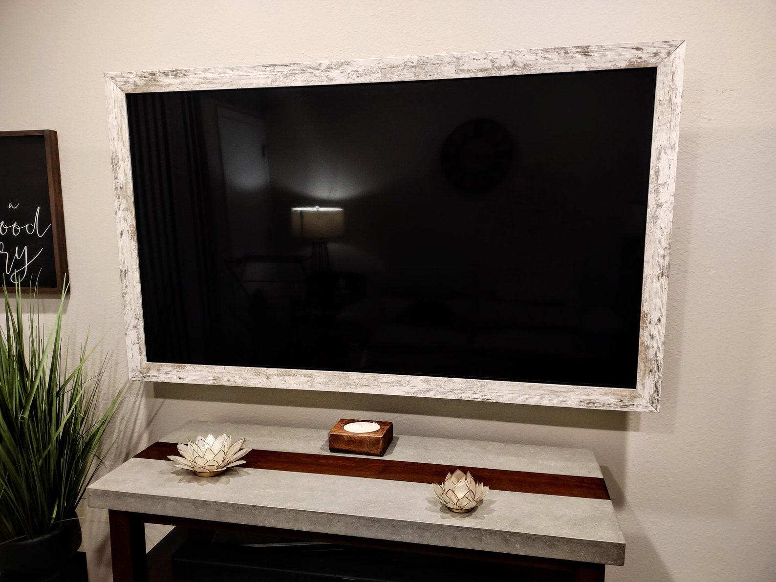 Rustic White Farmhouse TV Frame, Wall Art, Aesthetic Home Décor, Room ...