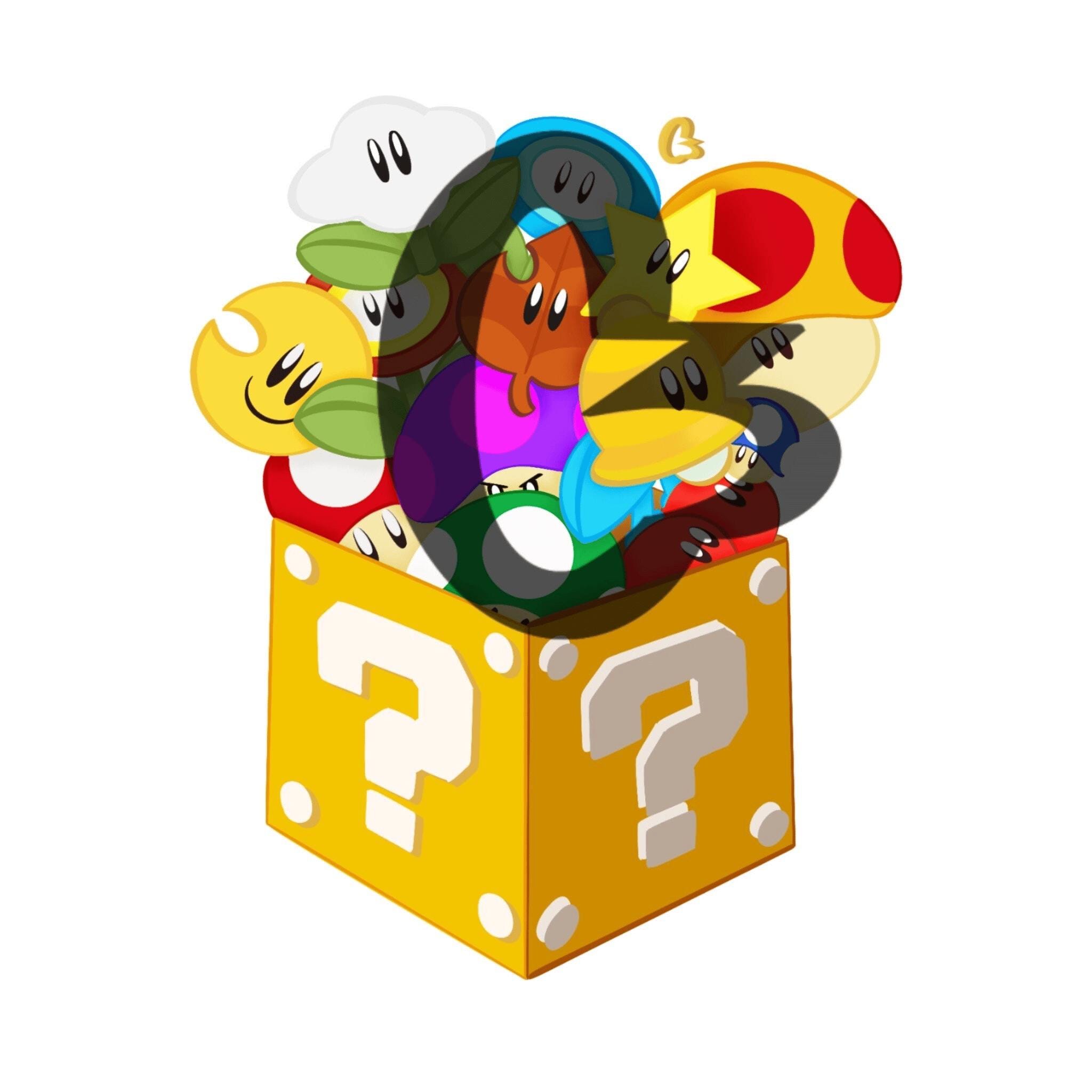 Power Ups Sticker Box, Fan Art Vinyl Stickers, Yoshi, Question Block ...