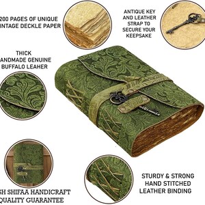 Green Leather Journal Antique Handmade Deckle Edge Vintage Paper ...