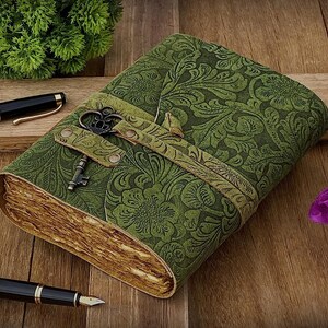 Green Leather Journal Antique Handmade Deckle Edge Vintage Paper ...