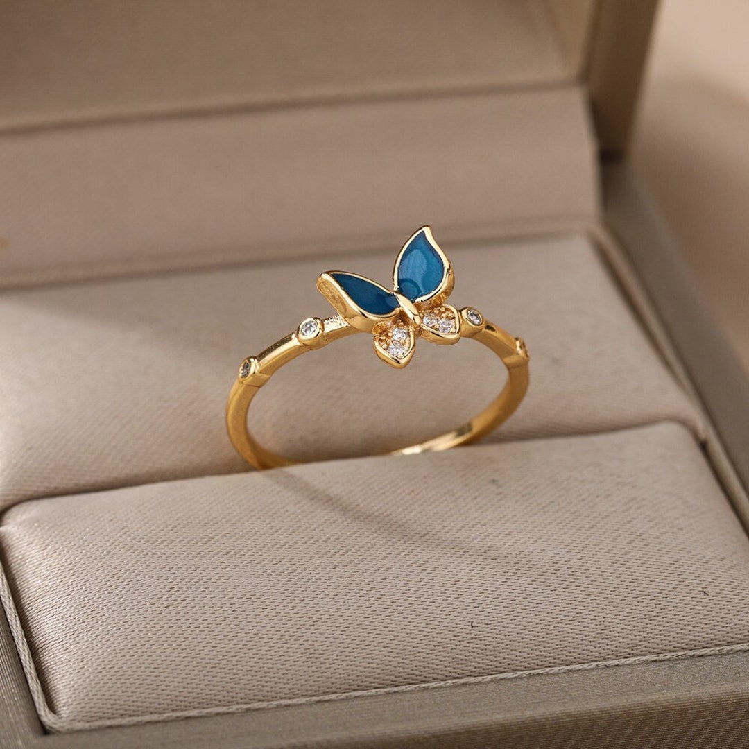 Blue Butterfly Ring Crystal Butterfly Ring 18K Gold - Etsy Blue Butterfly Ring Crystal Butterfly Ring 18K Gold - Etsy
