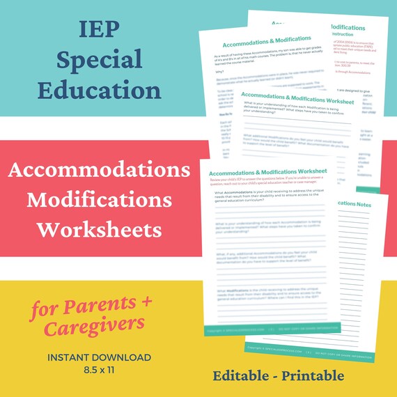 Digital IEP Accommodations & Modifications Worksheet for - Etsy