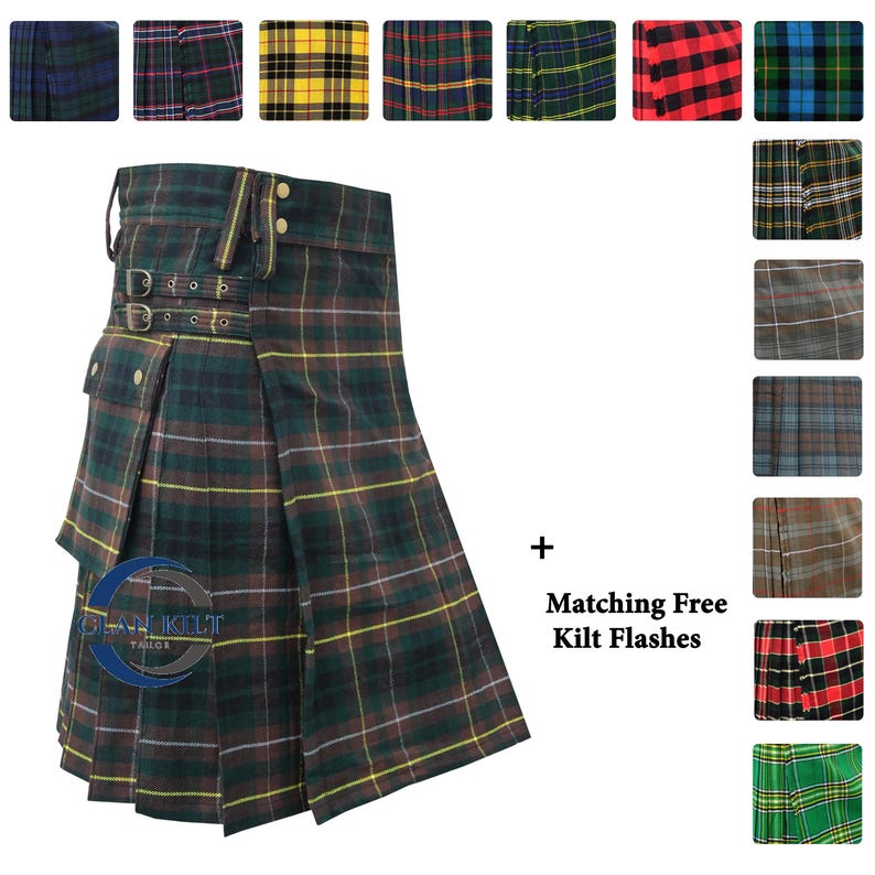 Men's Scottish Tartan Utility Kilts - Classic Highland Kilt, 8-yard ...
