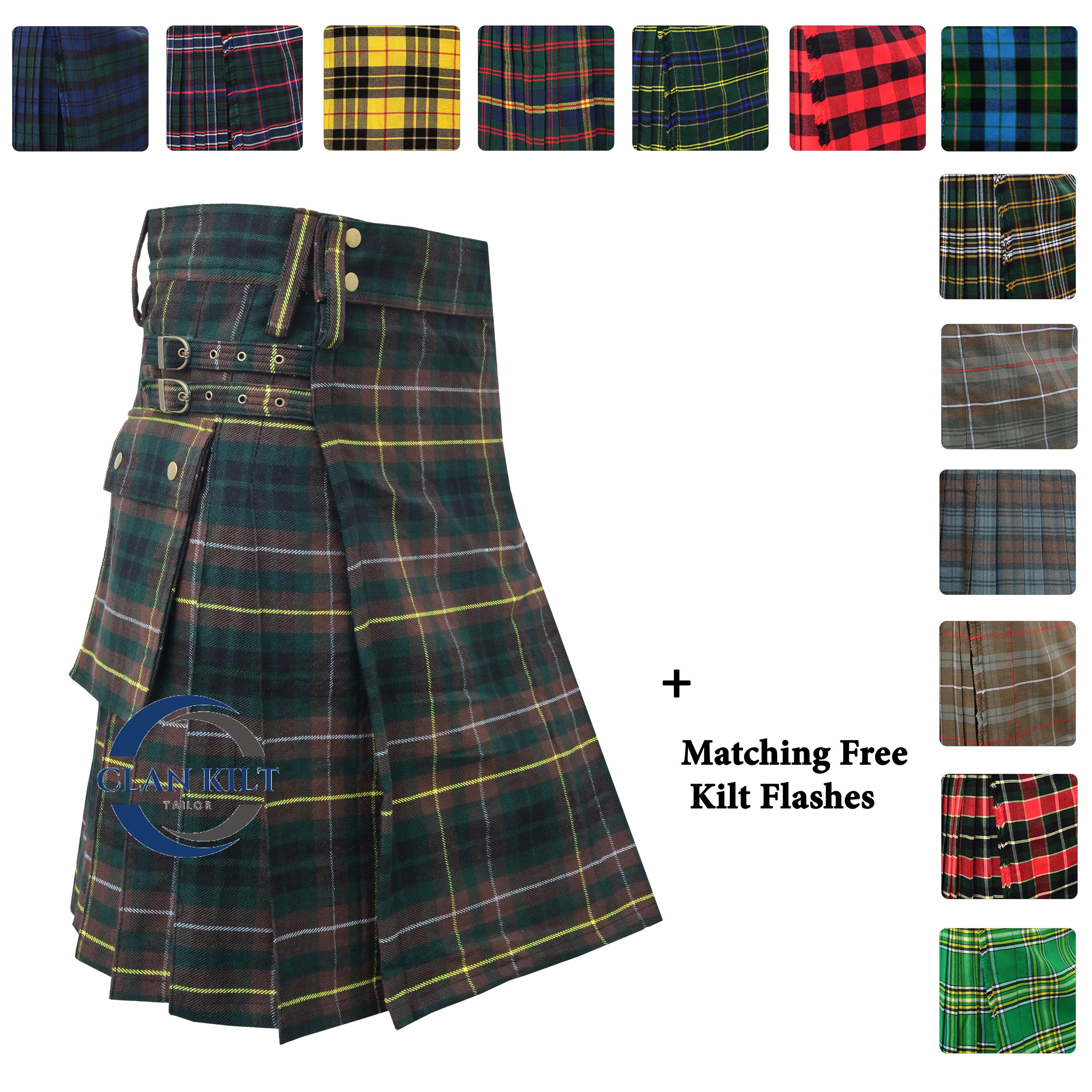 Men's Scottish Tartan Utility Kilts - Classic Highland Kilt, 8-yard ...
