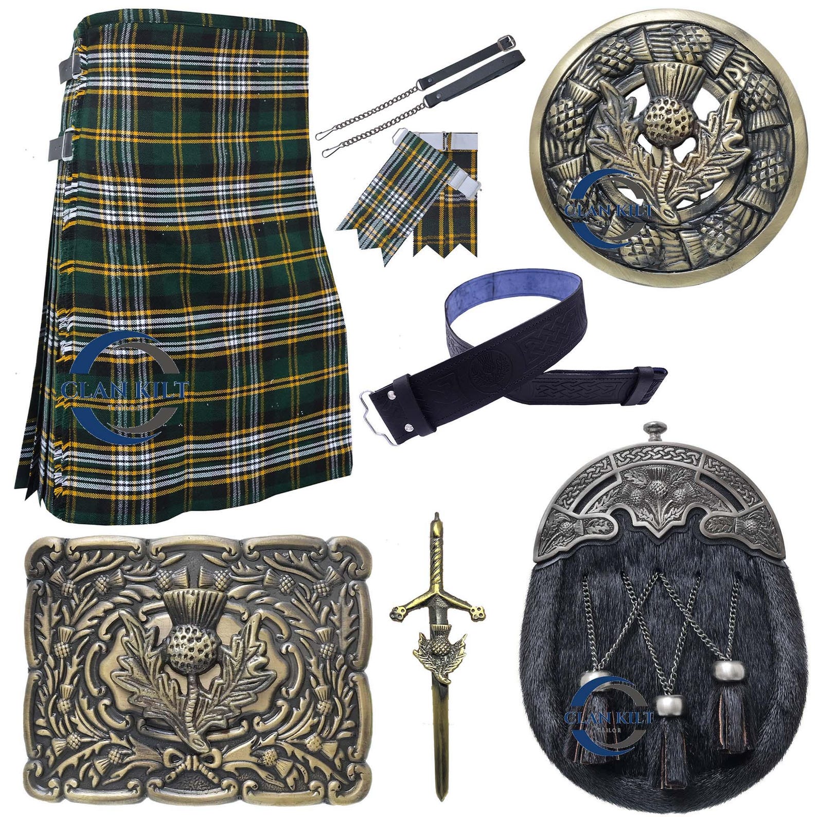 Scottish Tartan Kilt Outfit Set - 8 Yard Highland Kilts for Men ...