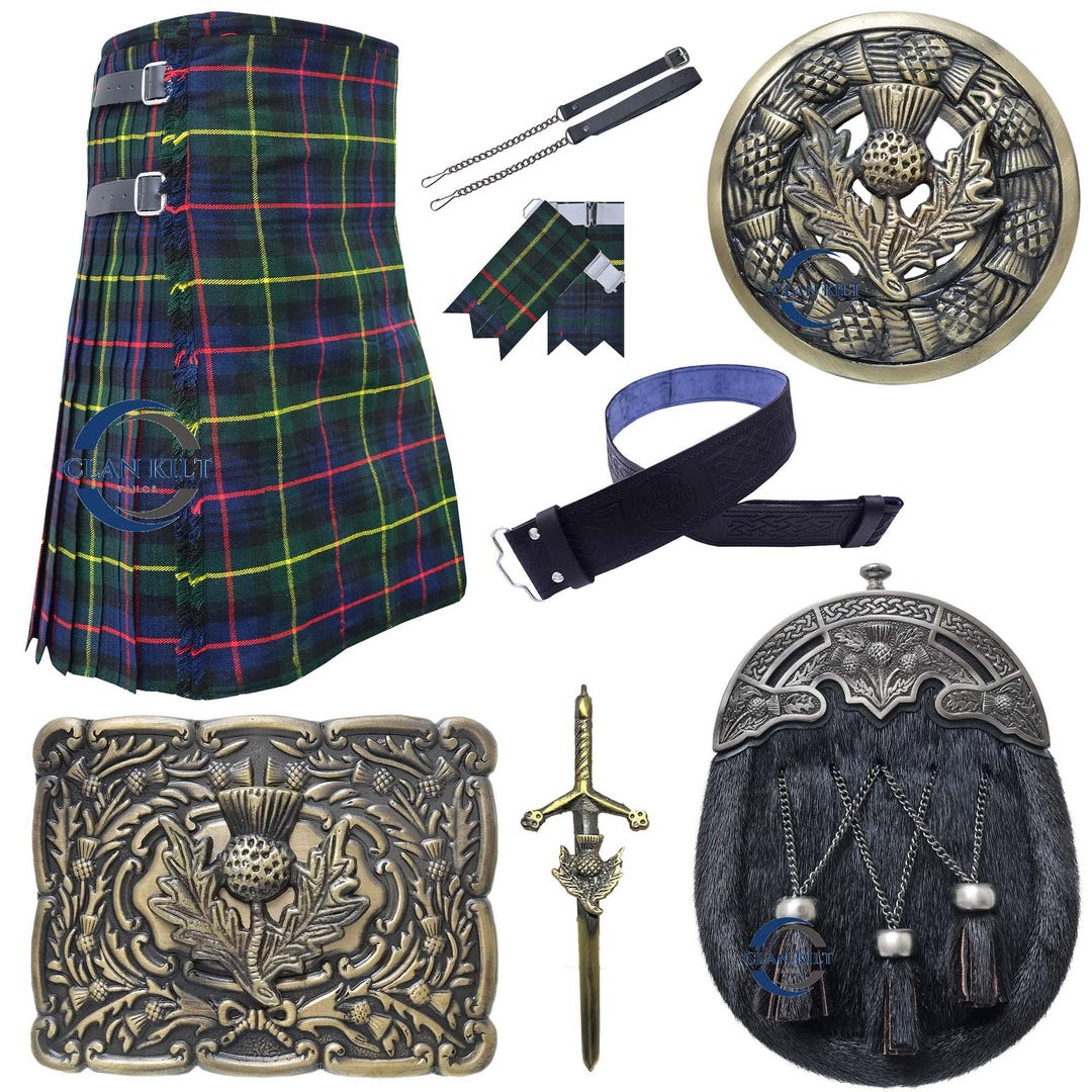 Scottish Tartan Kilt Outfit Set - 8 Yard Highland Kilts for Men ...