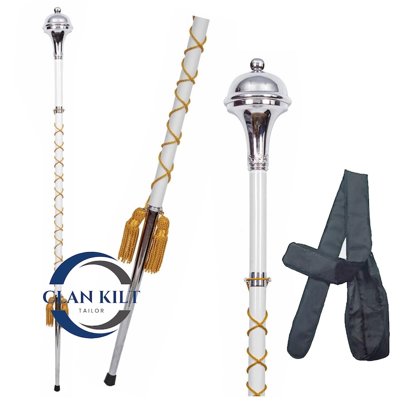 Drum Major Mace With Chrome Ball Top - Gold/silver Silk Cor, Brass ...
