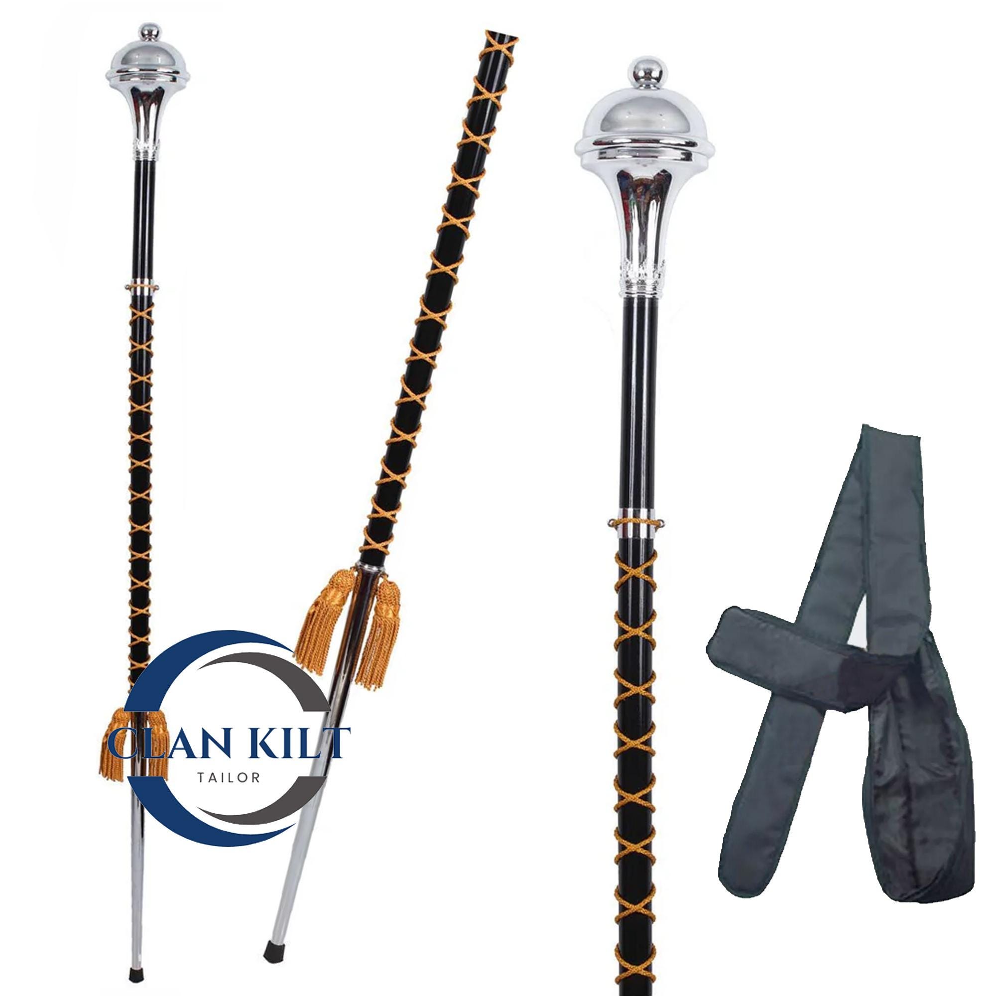Drum Major Mace With Chrome Ball Top - Gold/silver Silk Cor, Brass ...