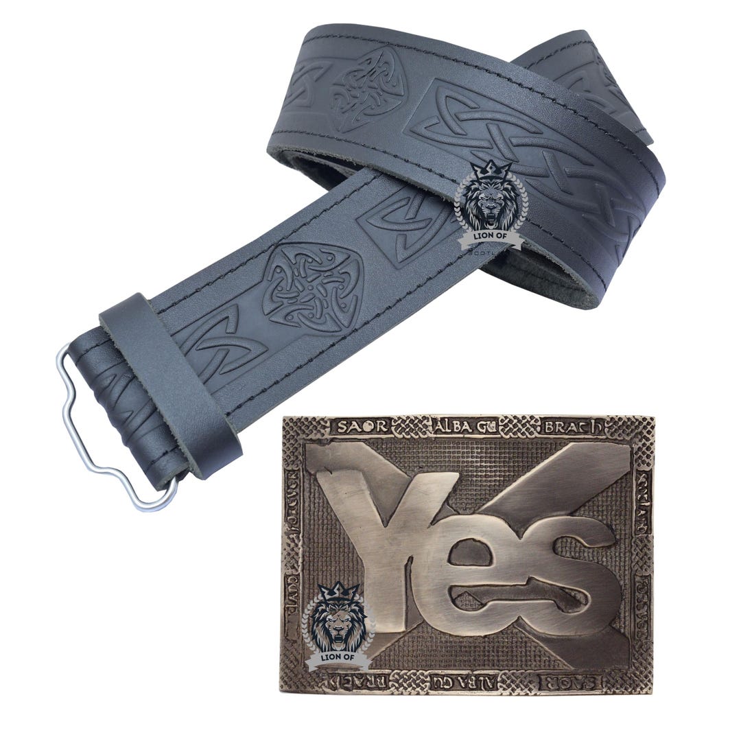 Scottish Kilt Belt and Buckle Set - Celtic Diamond Black Leather Kilt ...