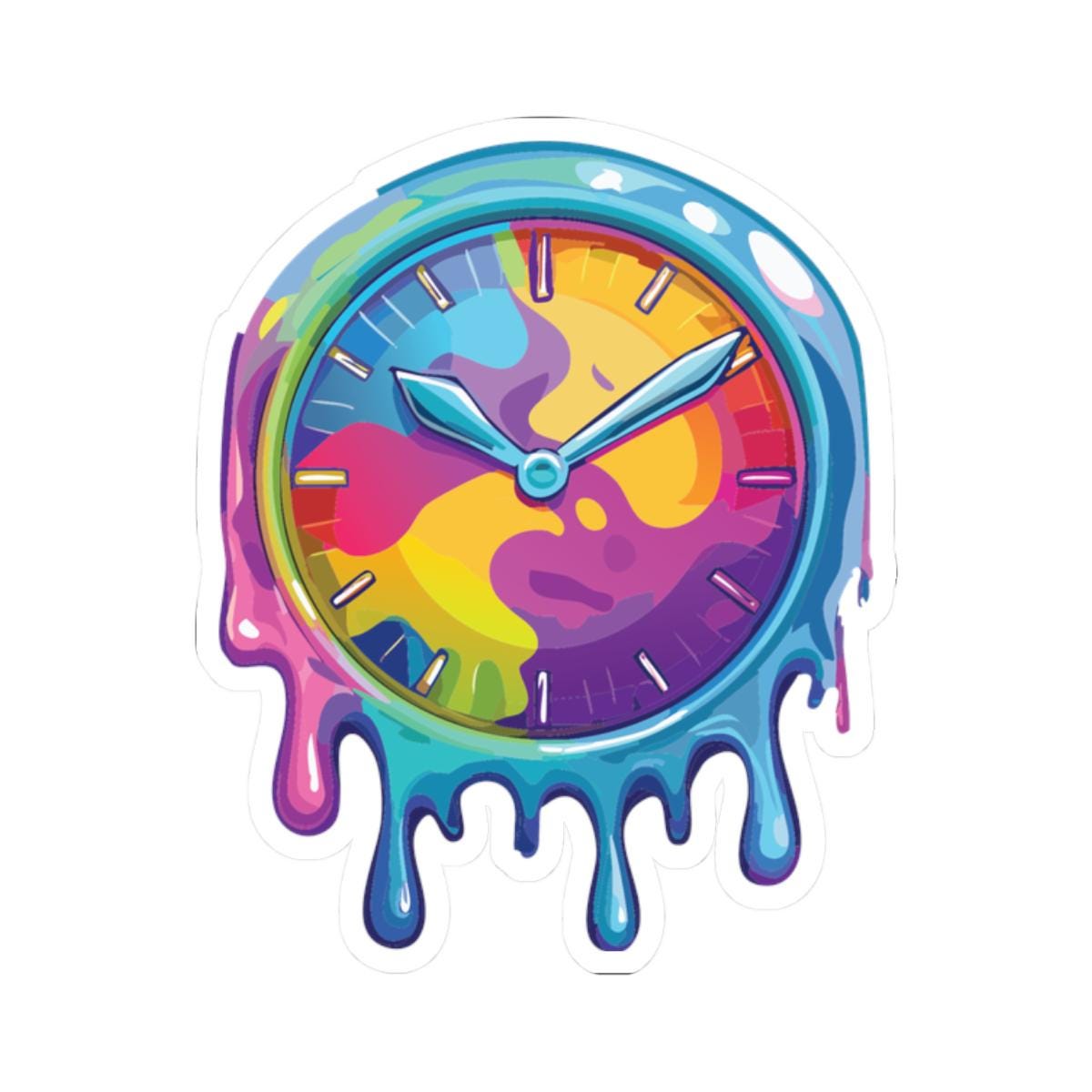 Melting Clock Kiss-cut Stickers, Trippy Colors Decal, Psychedelic Vinyl ...