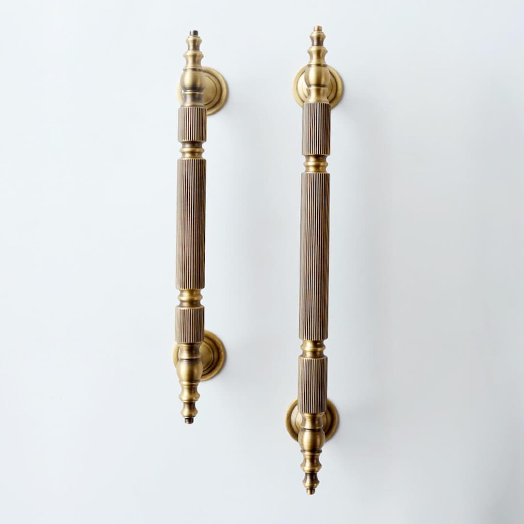 French Chic Antique Brass Handles: Linear Reeded Neoclassical Door ...