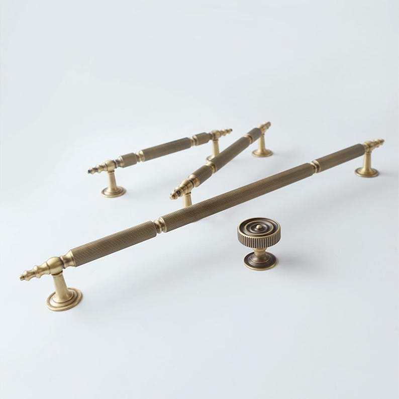French Chic Antique Brass Handles: Linear Reeded Neoclassical Door ...