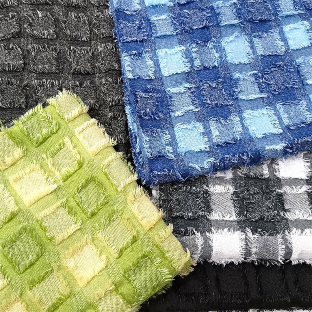 Checkered Tassel Denim Fabric, Jacquard Denim, Distressed Denim Fabric ...