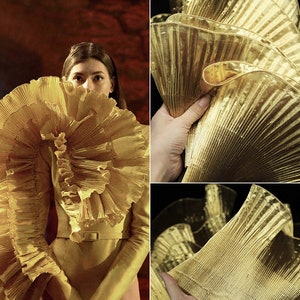 Metallic Luster Wave Big Lace Fabric, Yarn Organza Pleated Ruffle ...