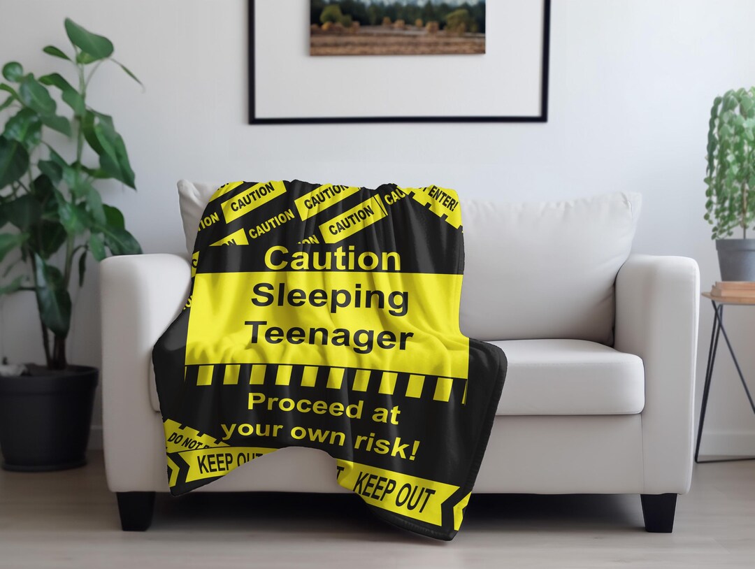 Caution Sleeping Teenager Throw Blanket, Caution Blanket, Gift for Teen ...