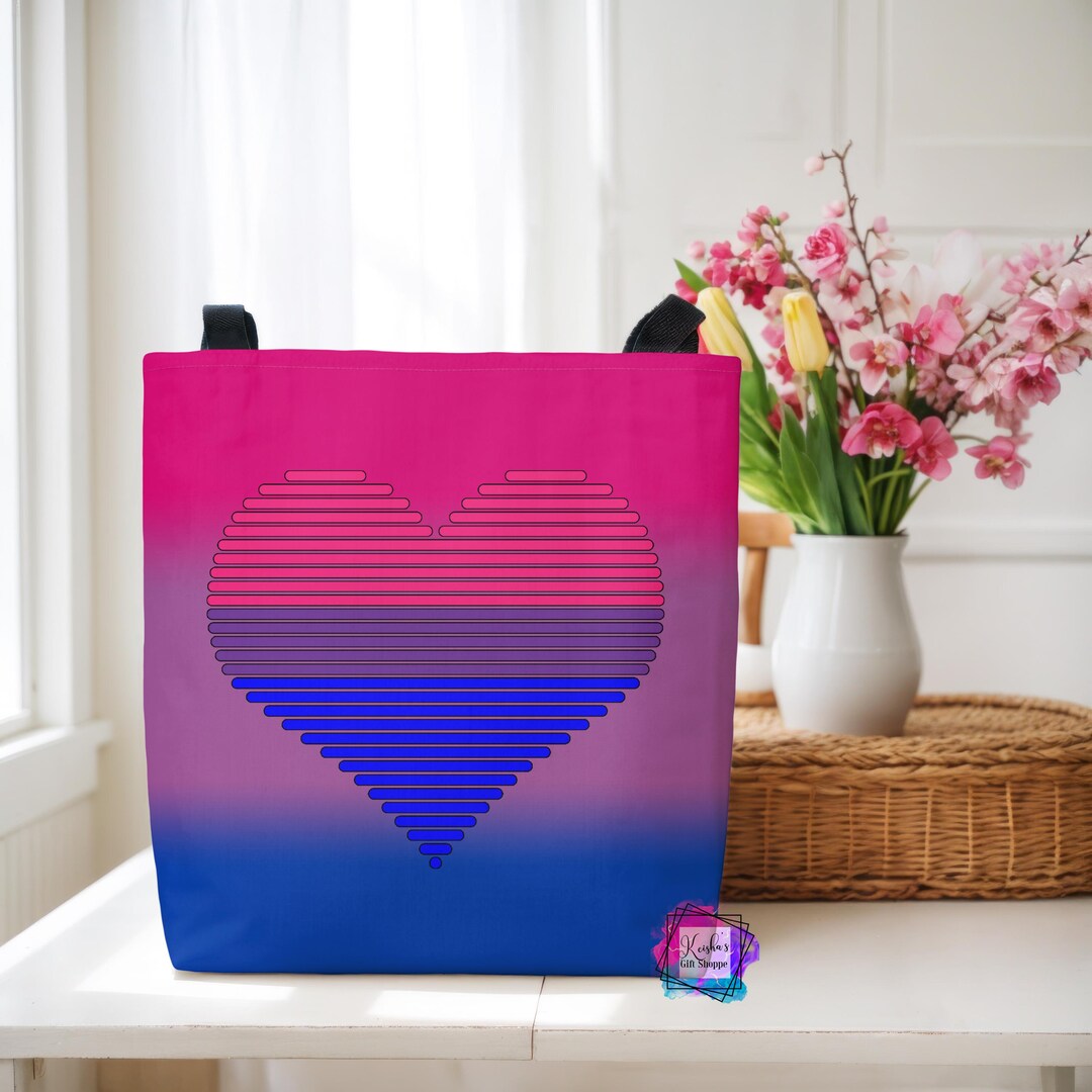 Bisexual Pride Heart Tote Bag - LGBTQ Rainbow Love Carryall, LGBT Flag ...