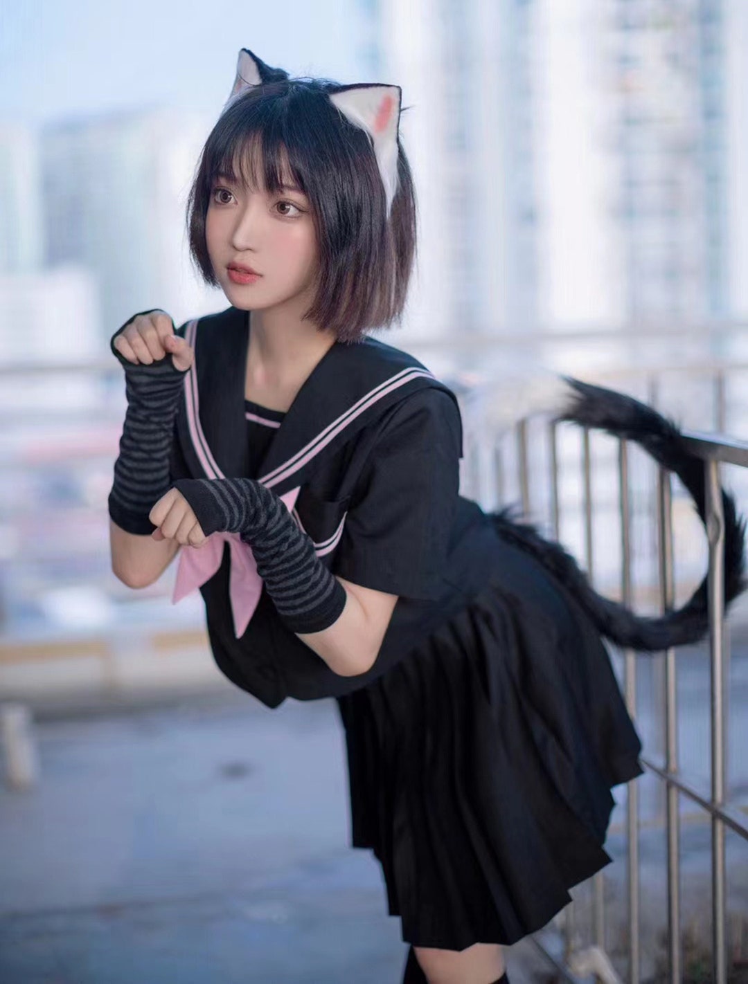Cosplay Cat Ears Tail Kit Cosplay Headdress Hairband Black Cat Ears Costume Accessories Custom