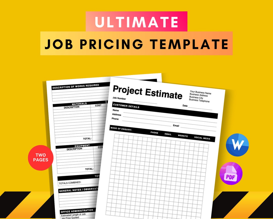 Construction Job Estimate Form | Editable Pricing Template | Printable ...