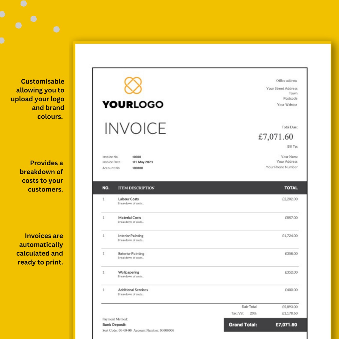 Painting & Decorating Job Pricing Template (quote and Invoice) - Etsy ...