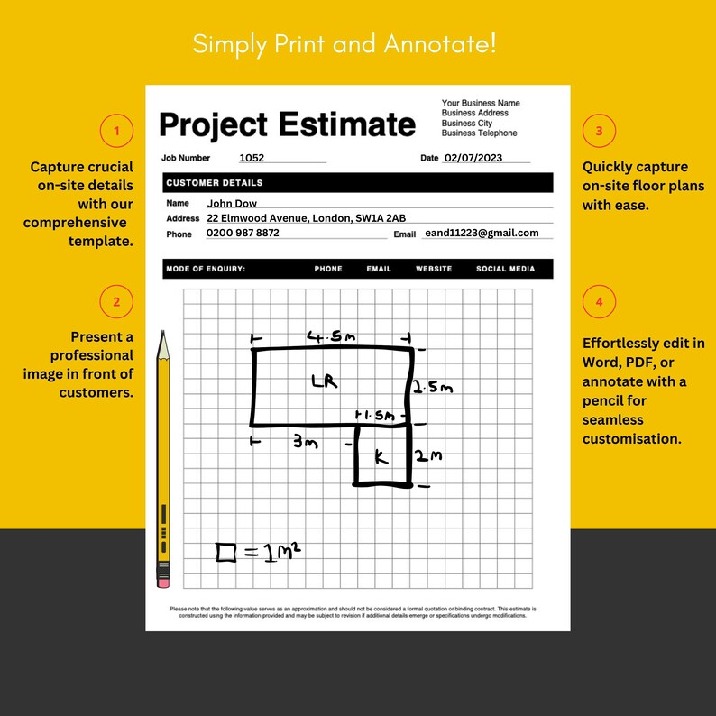 Construction Job Estimate Form | Editable Pricing Template | Printable ...