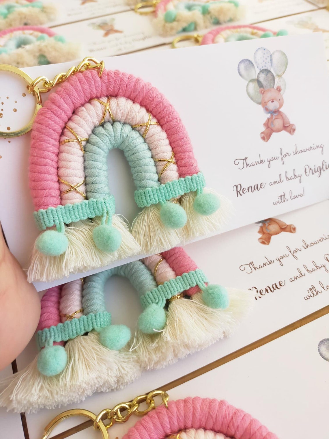 Rainbow Macrame Keychain: Baby Shower Favors - Etsy