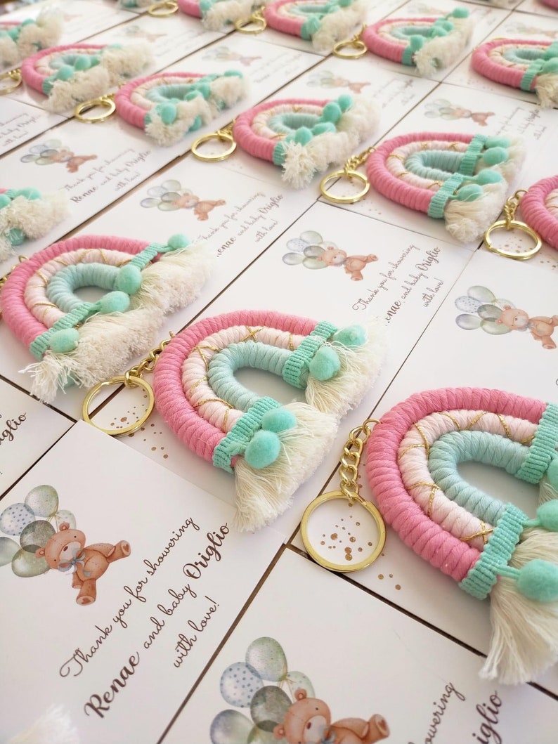 Rainbow Macrame Keychain: Baby Shower Favors - Etsy