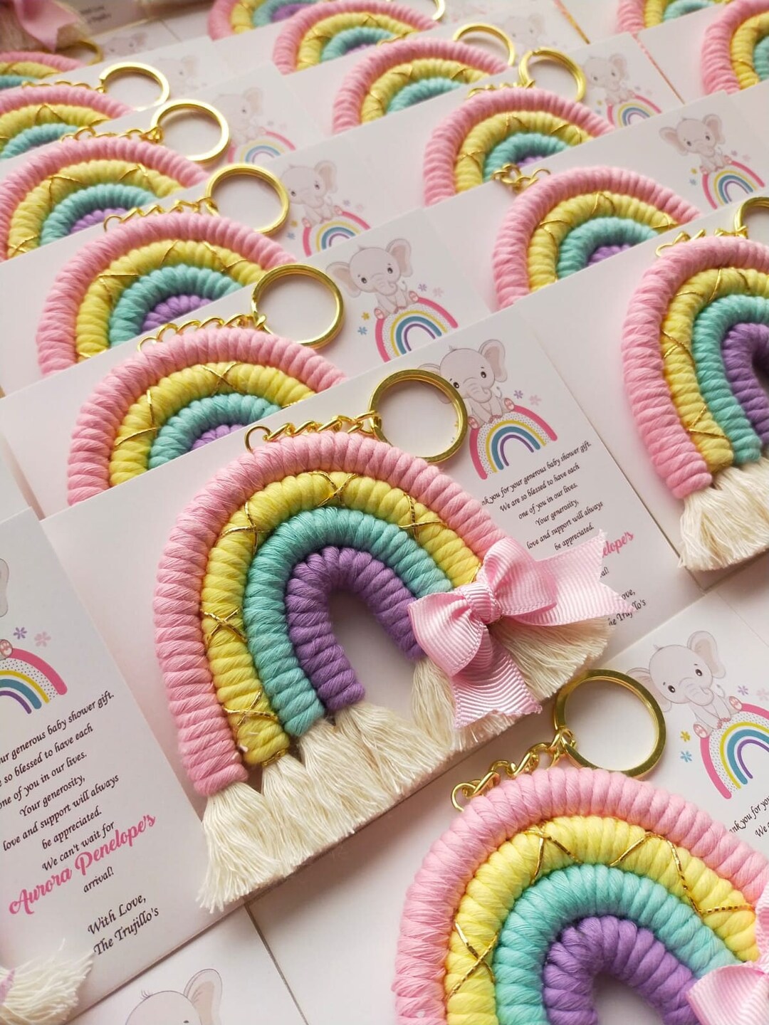 Rainbow Four Color Macrame Newborn Baby Guest Candy Keychain for Guest ...