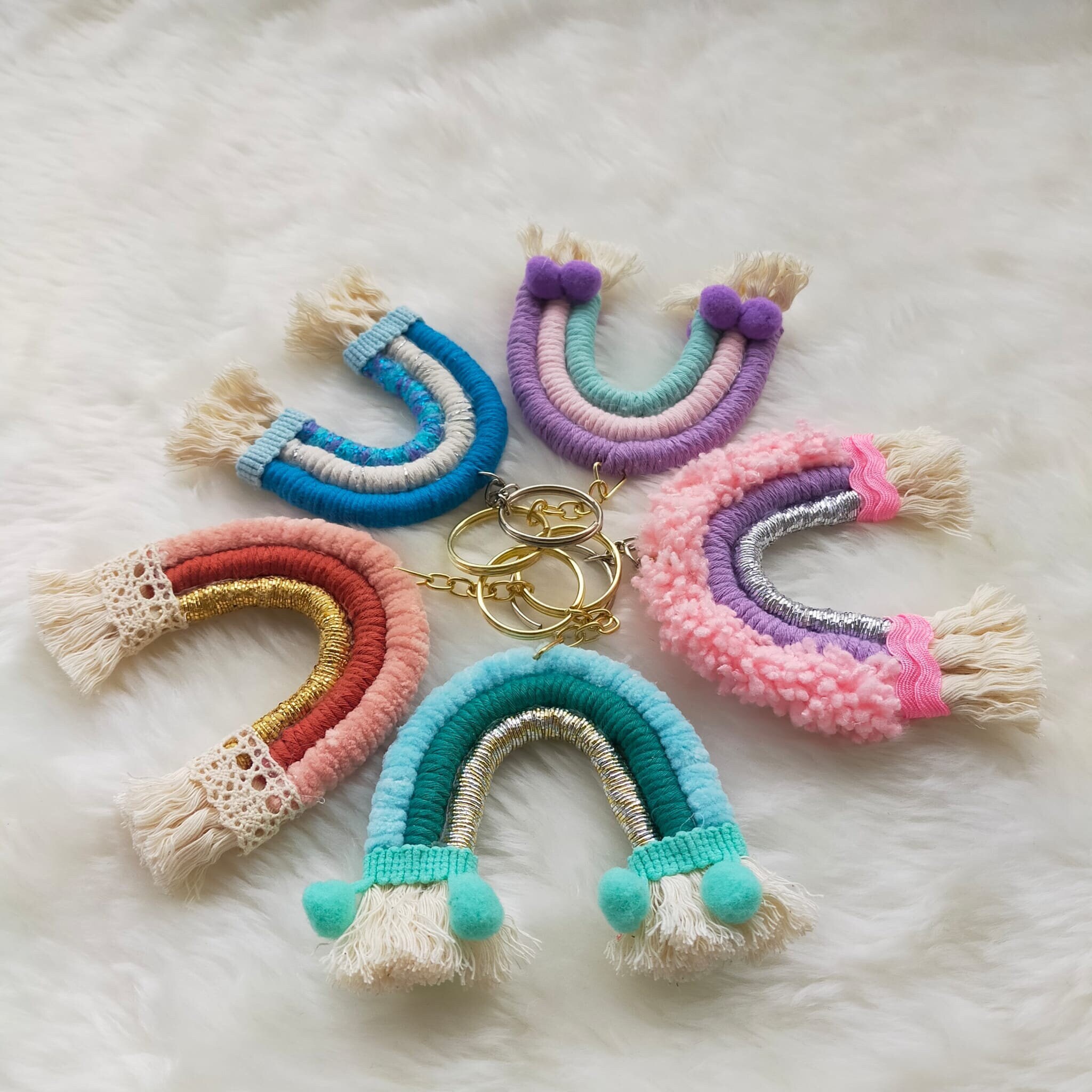 Rainbow Macrame Keychain | Baby Shower Macrame Keychain | Baby Shower ...