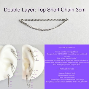 Stainless Steel Chain for Piercing, Cartilage Helix Conch Lobe Nose ...