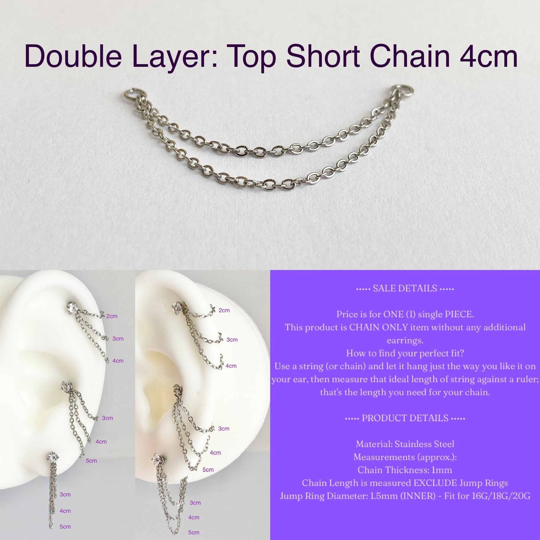 Stainless Steel Chain for Piercing Cartilage Helix Conch Lobe - Etsy ...