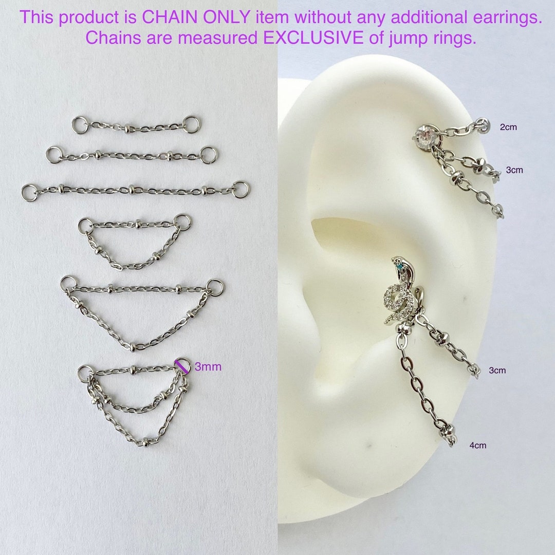 Stainless Steel Chain for Piercing, Cartilage Helix Conch Lobe Nose ...