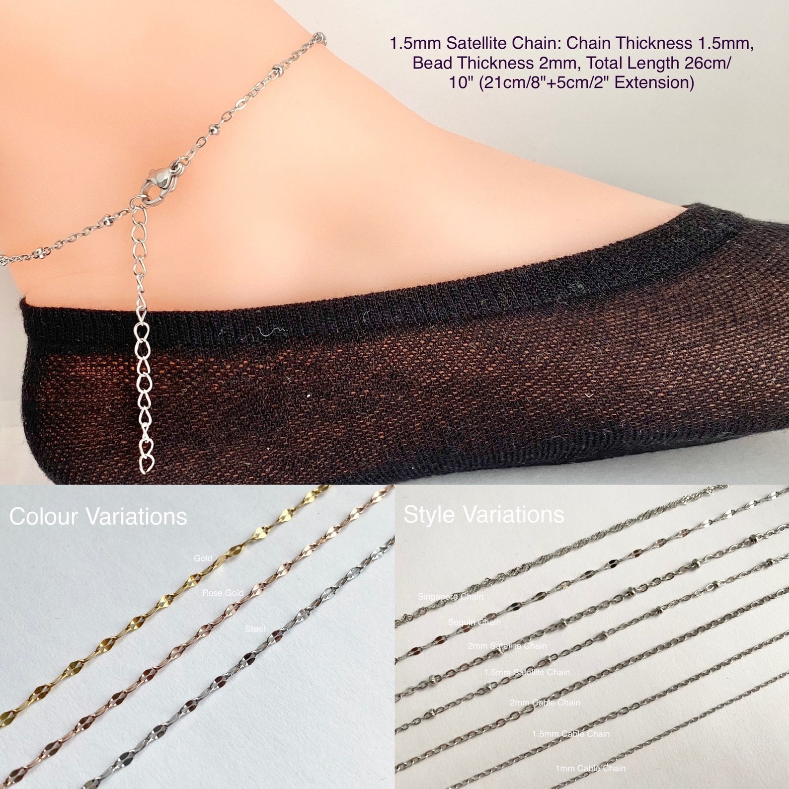Anklet, Minimalist Anklet for Women, Stainless Steel Chain, Dainty ...