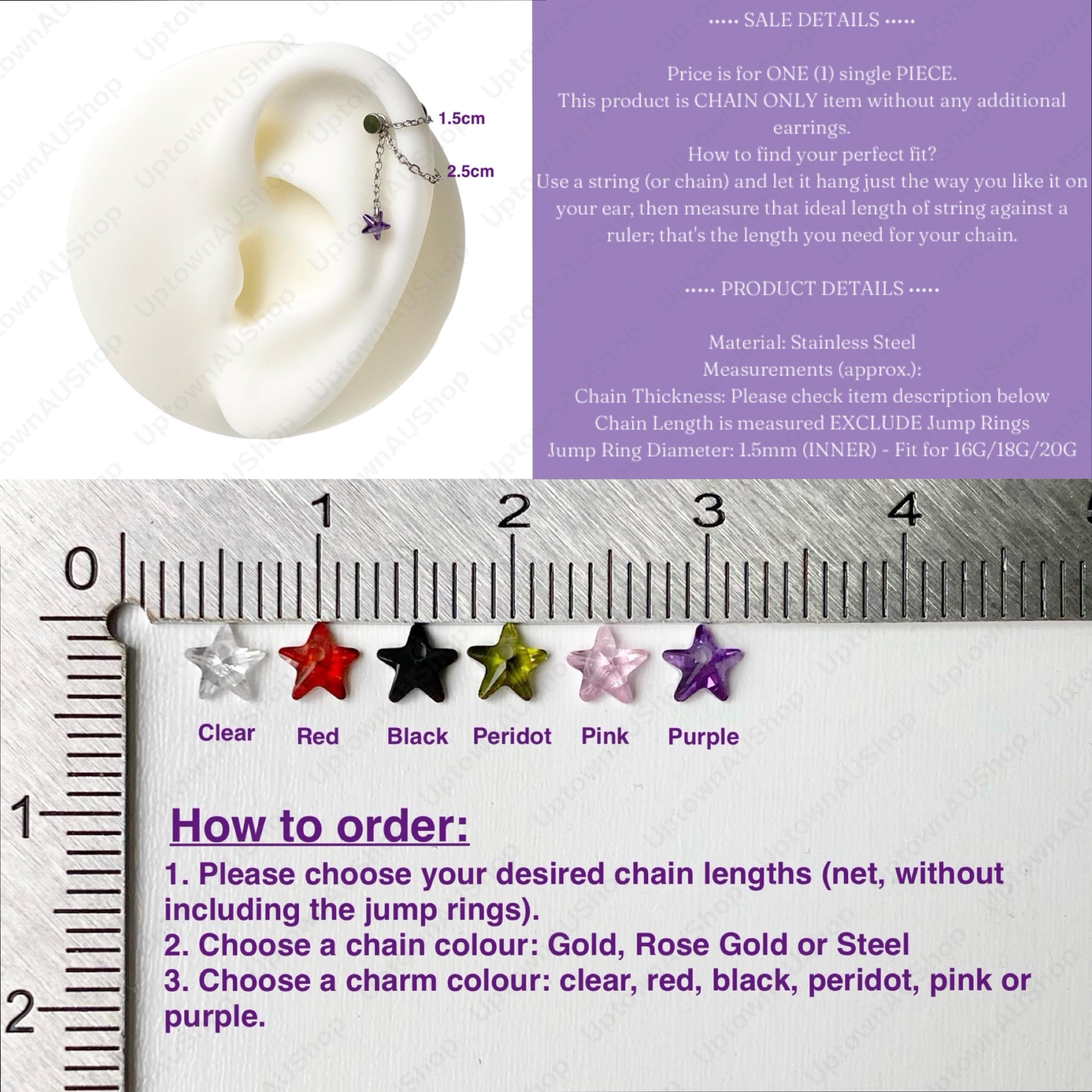 Helix Chain, Double Earring Chain With Dangling Celestial Star CZ Charm ...