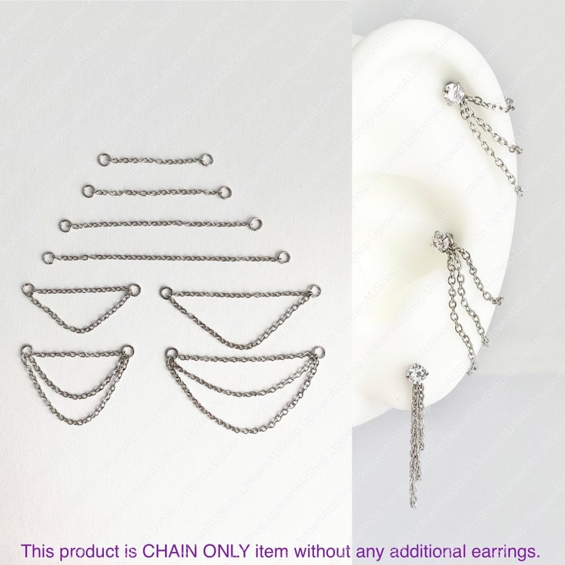 Stainless Steel Chain for Piercing, Cartilage Helix Conch Lobe Nose ...