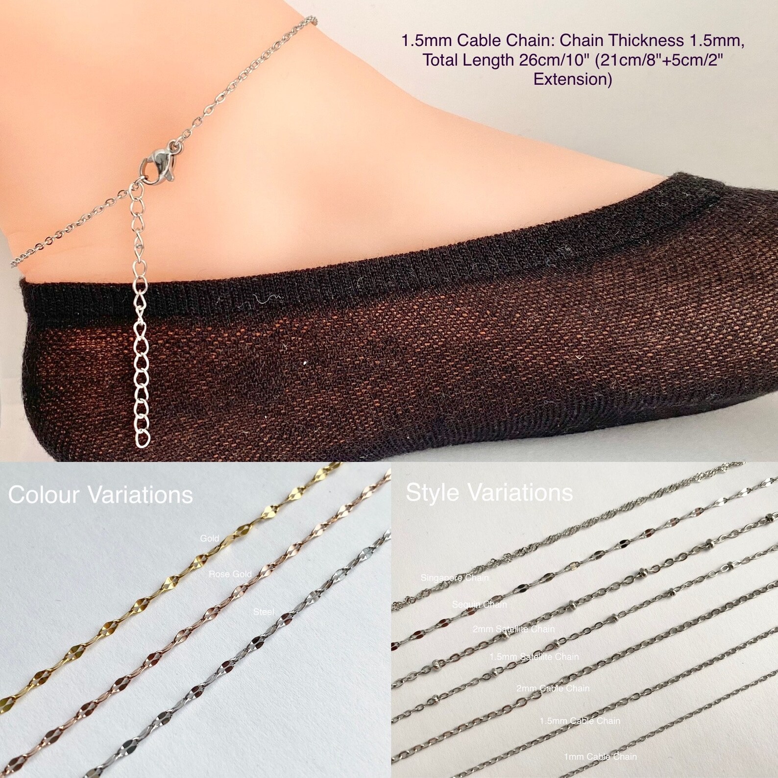 Anklet, Minimalist Anklet for Women, Stainless Steel Chain, Dainty ...