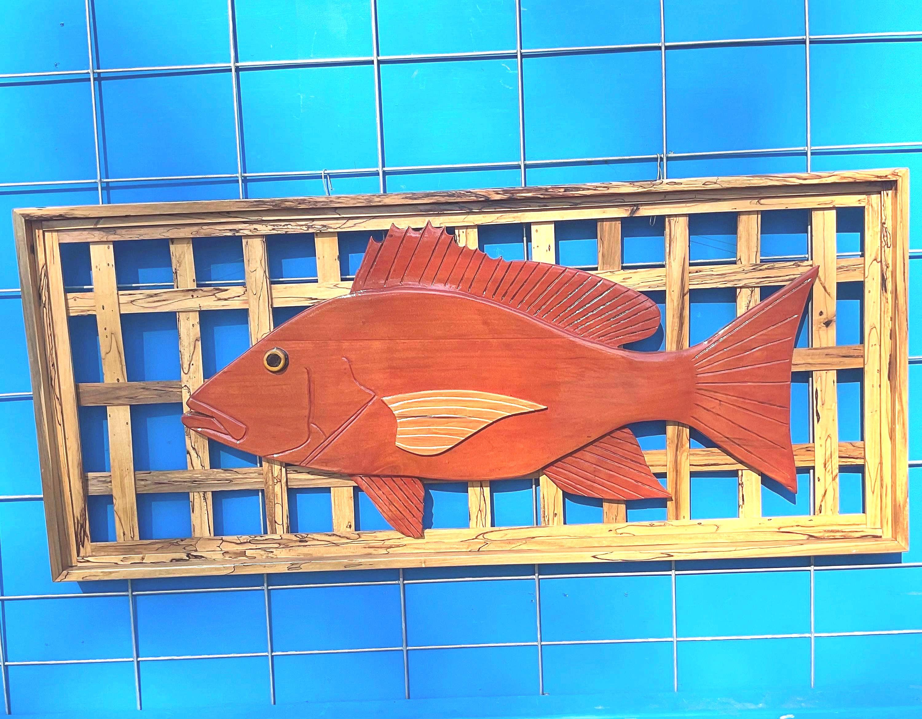 36”x 18” Red Snapper Half Mount Wood Sculpture Wall Art Carving. - Etsy