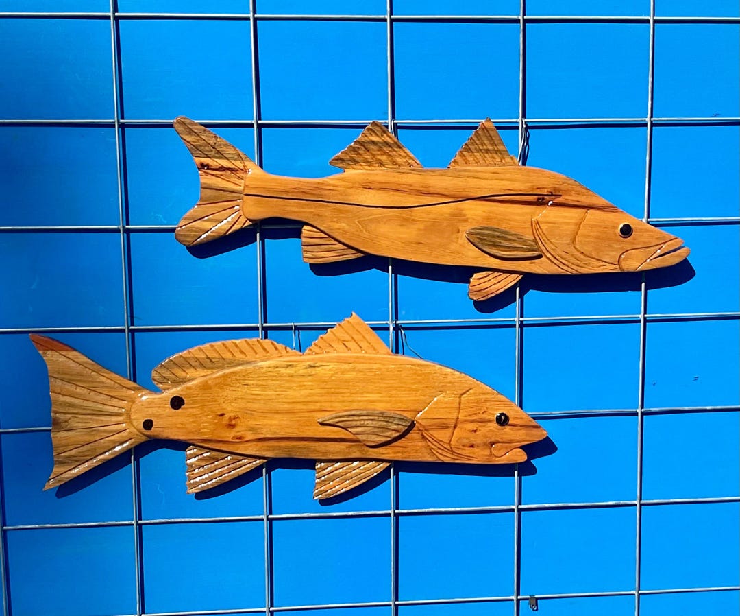 2- 31”x 9” Snook and Redfish Wall Art in Pecan Wood. - Etsy