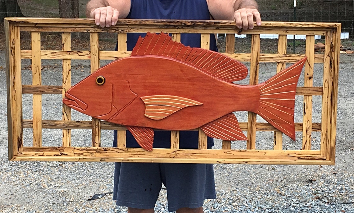 36”x 18” Red Snapper Half Mount Wood Sculpture Wall Art Carving. - Etsy