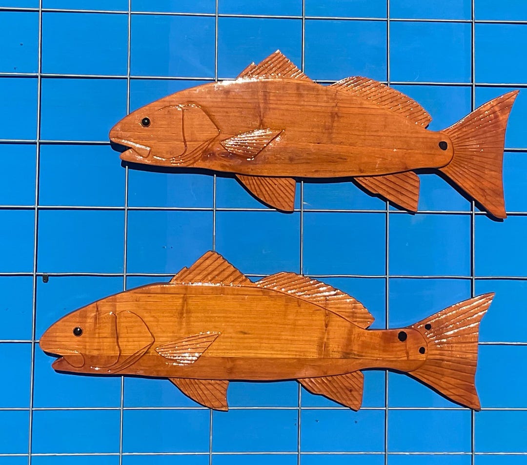 1-40”x 14.5” Redfish & 1 - 38.5” X 15” Redfish Sculpture in Cherry Wood ...