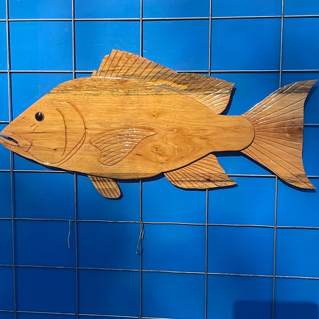 37”x 17.5” Large Red Snapper Half Mount in Pecan Wood Sculpture Wall ...